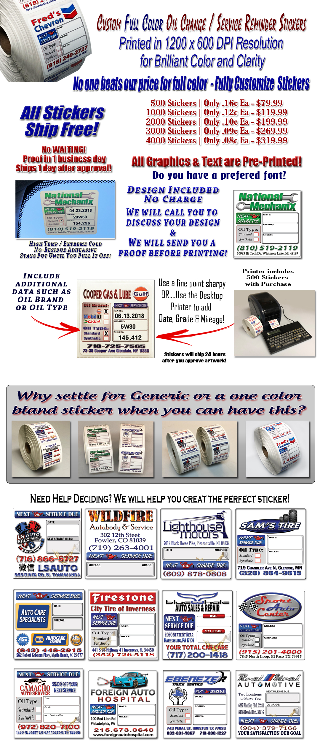 Oil Change Stickers | Service Stickers | Oil Change Labels - Emissions ...